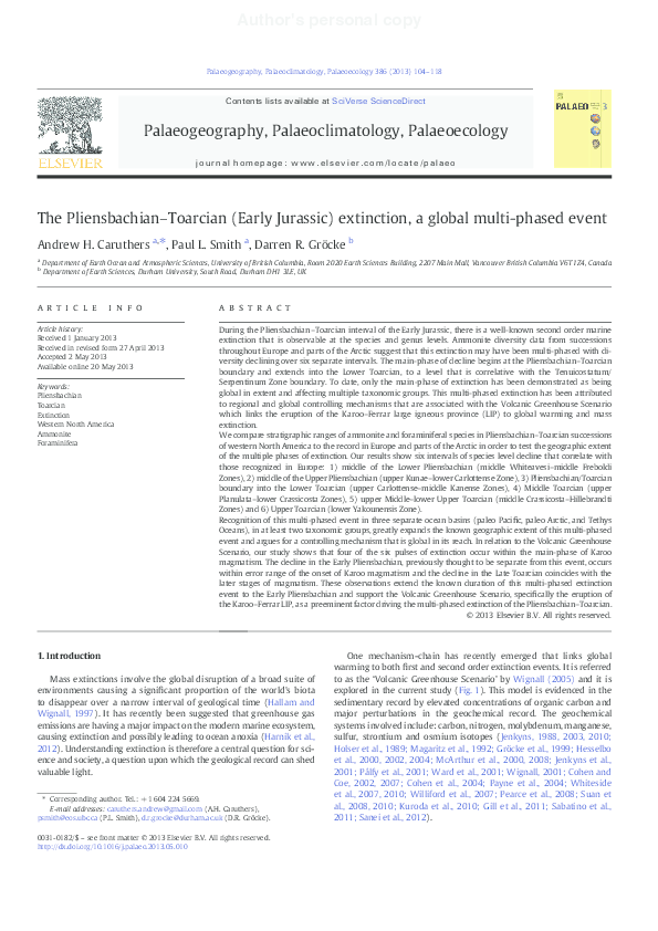 (PDF) The Pliensbachian–Toarcian (Early Jurassic) extinction, a global ...