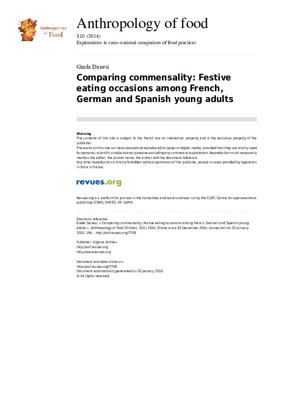 (PDF) Comparing commensality: Festive eating occasions among French ...