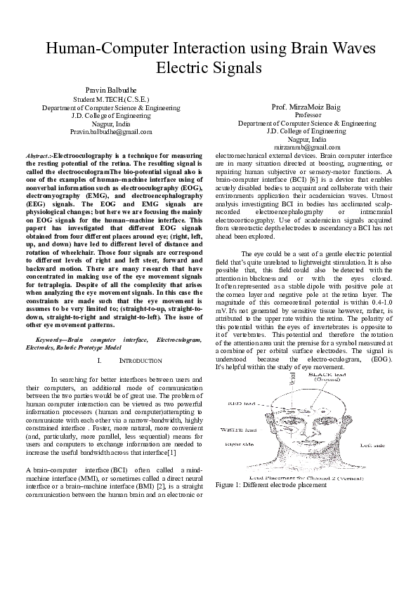 (DOC) Human-Computer Interaction using Brain Waves Electric Signals