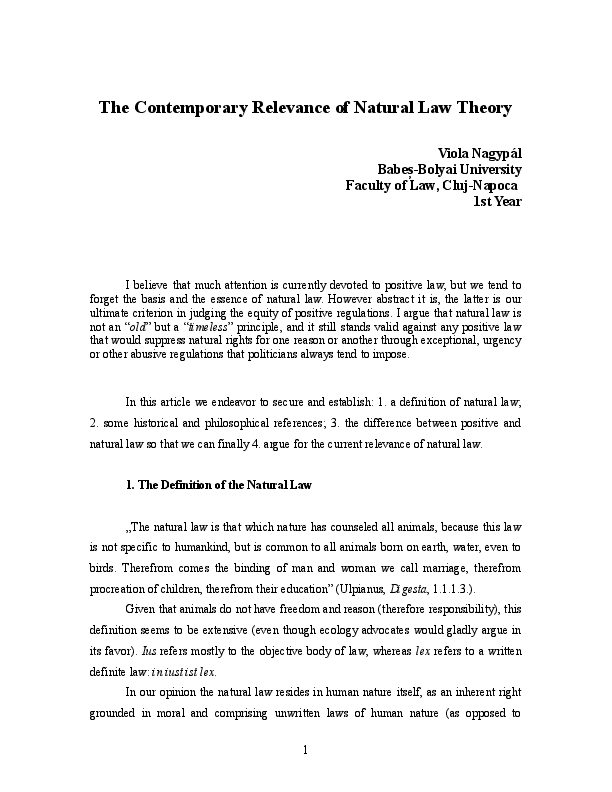 (DOC) The Contemporary Relevance of Natural Law Theory