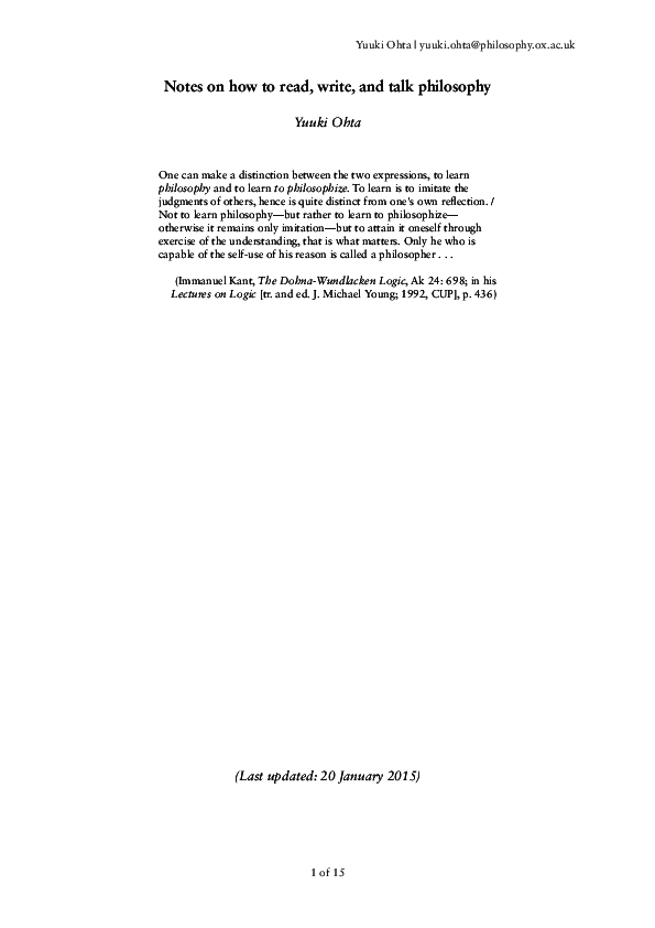 (PDF) Notes on how to read, write, and talk philosophy