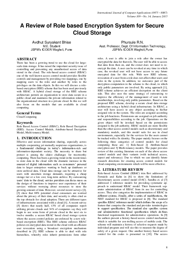 (PDF) A Review of Role based Encryption System for Secure Cloud Storage