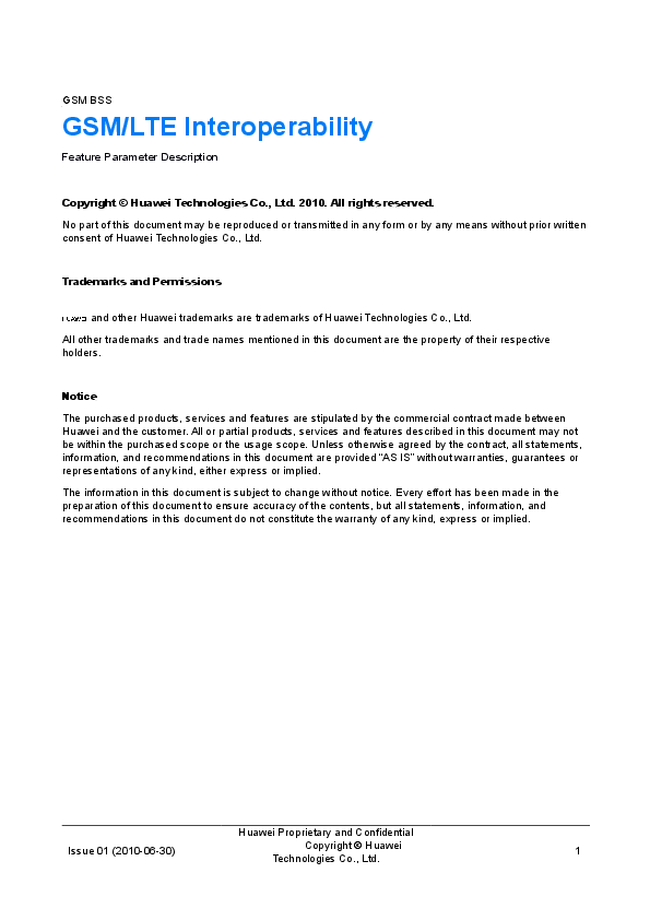 Gsmlte Interoperability Feature Parameter Description Trademarks And Permissions Huawei 
