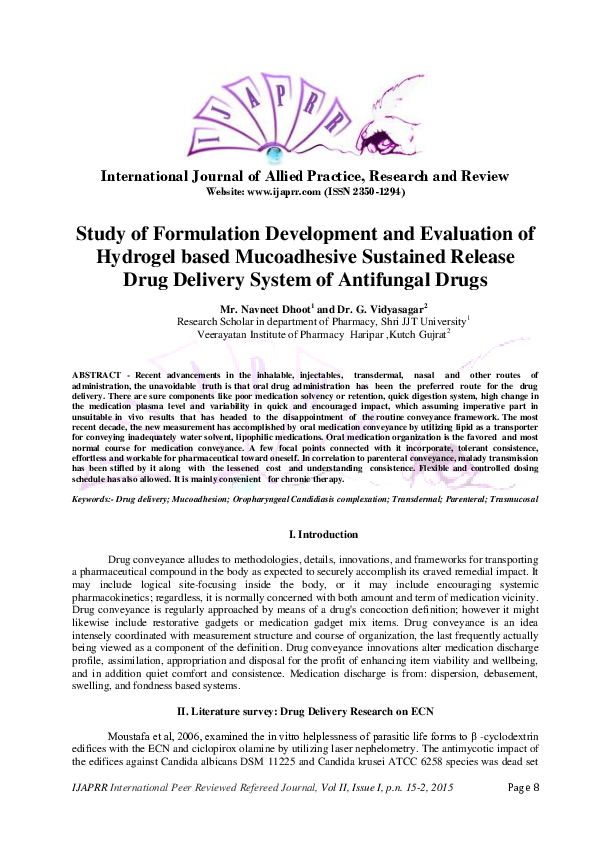 (PDF) Study of Formulation Development and Evaluation of Hydrogel based Mucoadhesive Sustained ...
