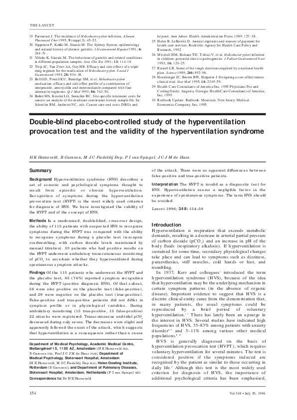 (PDF) Double-blind placebo-controlled study of the hyperventilation ...