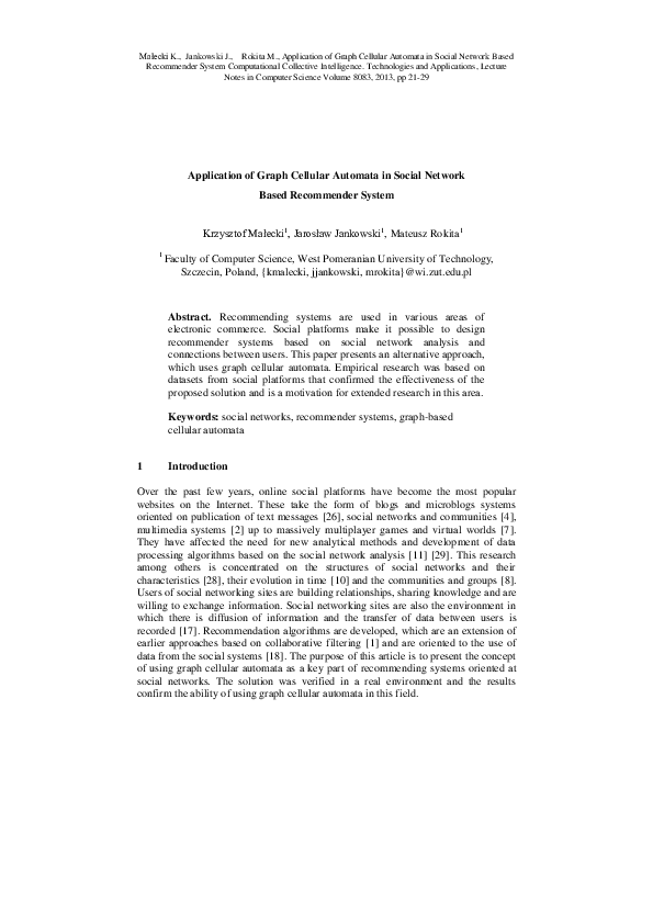 Pdf Application Of Graph Cellular Automata In Social Network Based