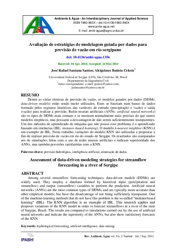 Pdf Assessment Of Data Driven Modeling Strategies For Streamflow Forecasting In A River Of Sergipe