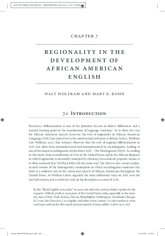 (PDF) "Regionality in the Development of African American Language" in ...