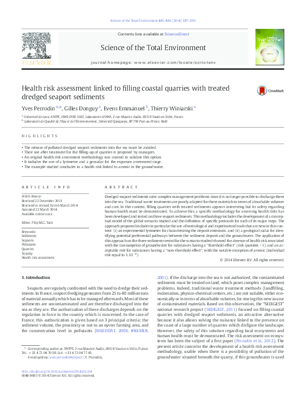 (PDF) Health risk assessment linked to filling coastal quarries with ...