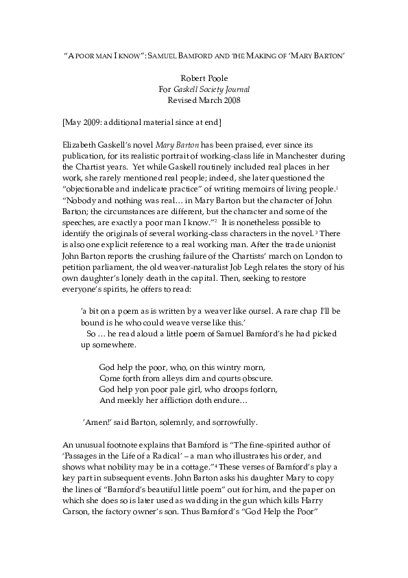 (PDF) 'A Poor Man I Know': Samuel Bamford and the Making of Mary Barton