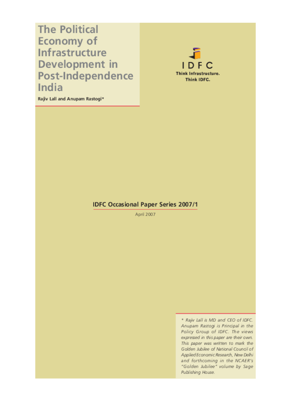 (PDF) The political economy of infrastructure development in post ...