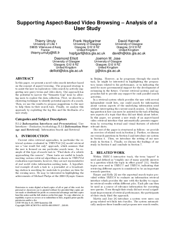 (PDF) Supporting aspect-based video browsing: analysis of a user study ...