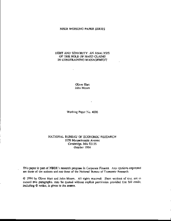(PDF) Debt and Seniority: An Analysis of the Role of Hard Claims in ...