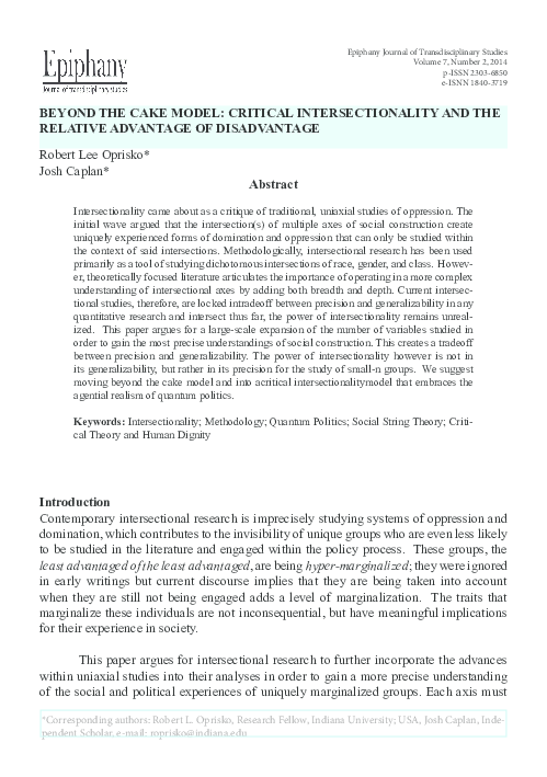 (PDF) Beyond the Cake Model: Critical Intersectionality and the ...