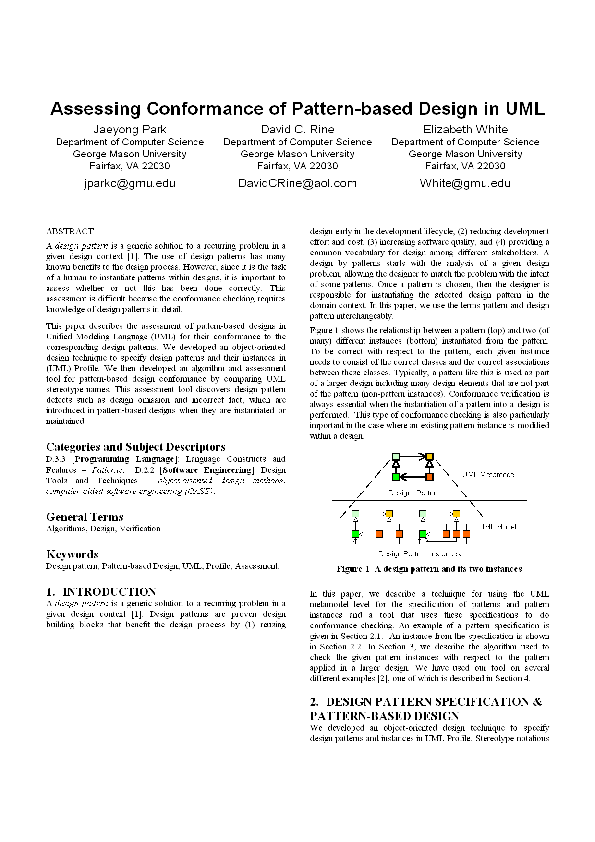 (PDF) Assessing Conformance of Patterns-based Design in UML