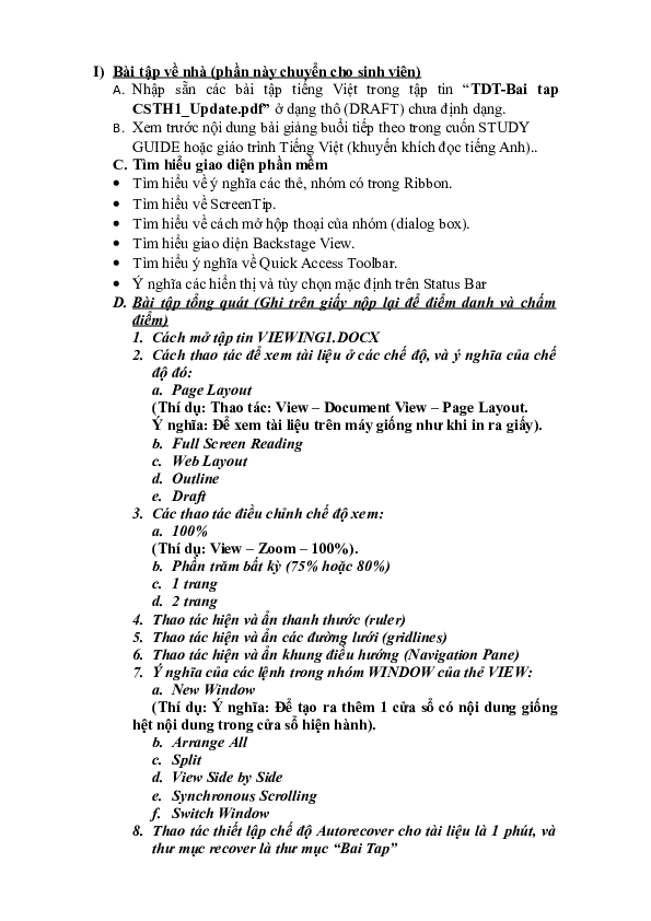 (DOC) I) Tìm hi u giao di n ph n m m Tìm hi u giao di n Backstage View. Tìm hi u ý nghĩa v Quick ...