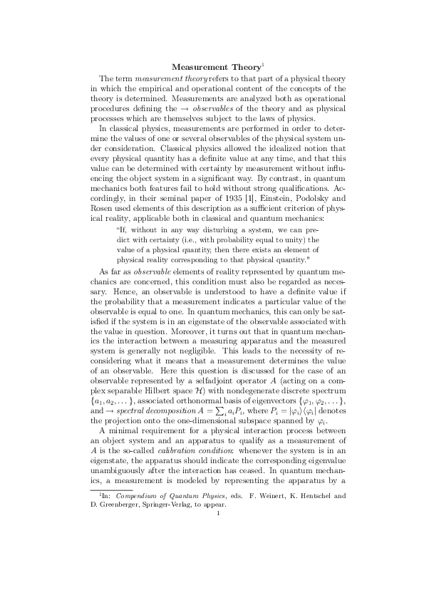 (PDF) Measurement Theory (Compendium entry)