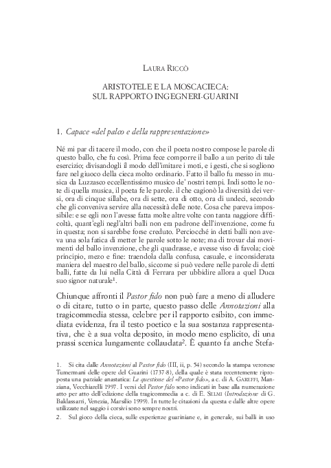 (PDF) Laura Riccò, Aristotele e la moscacieca: sul rapporto Ingegneri ...