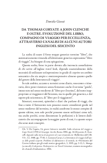 (PDF) Da Thomas Coryate a John Clenche e oltre. Evoluzione del libro ...