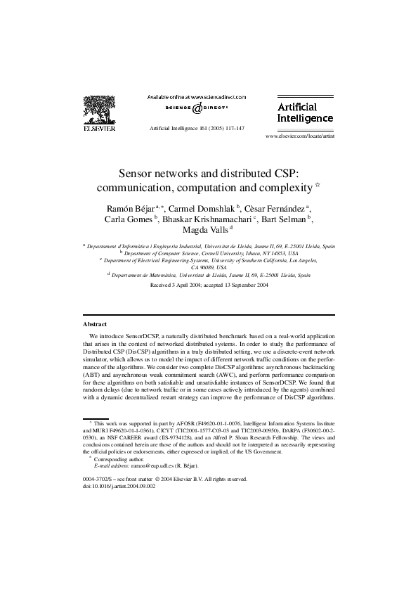 (PDF) Sensor networks and distributed CSP: communication, computation ...