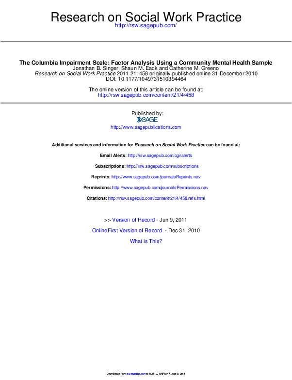 (PDF) The Columbia Impairment Scale: Factor Analysis Using a Community ...