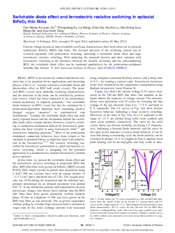 (PDF) Switchable diode effect and ferroelectric resistive switching in ...
