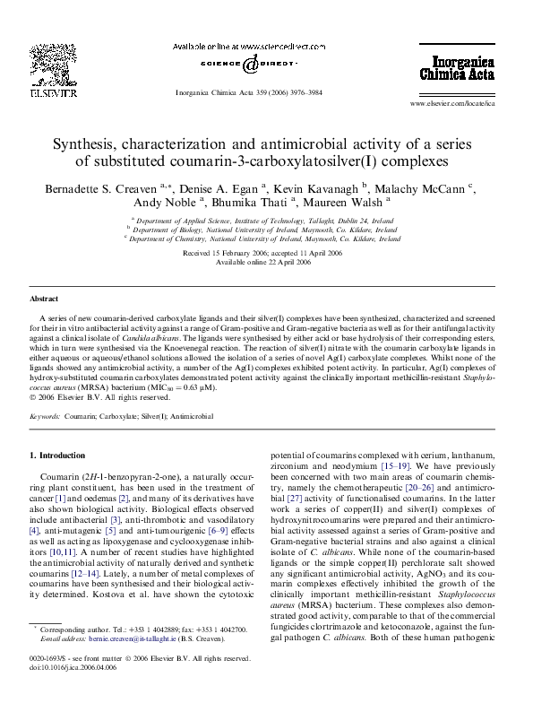 (PDF) Antimicrobial Silver(I) Complexes of Coumarins