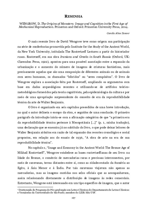 (PDF) WENGROW, D. The Origins of Monsters: Image and Cognition in the ...