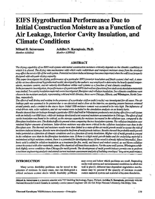 (PDF) EIFS Hygrothermal Performance Due to Initial Construction ...