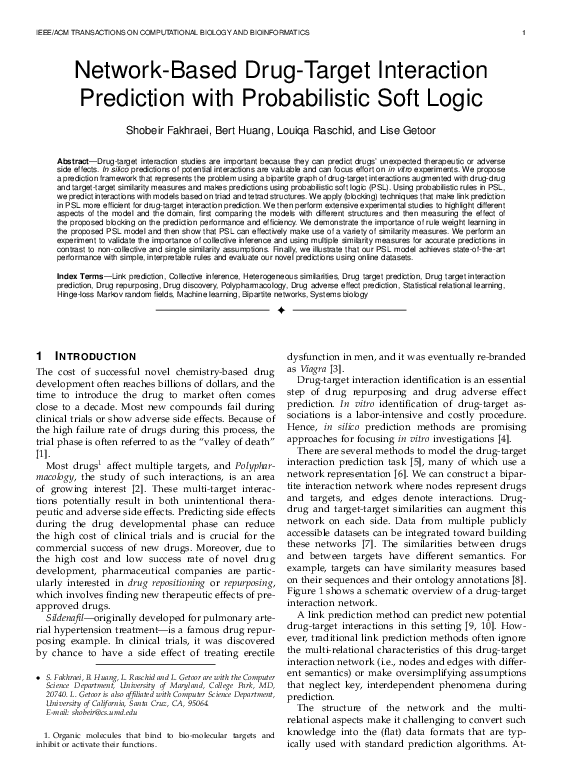 (PDF) Network-Based Drug-Target Interaction Prediction with Probabilistic Soft Logic