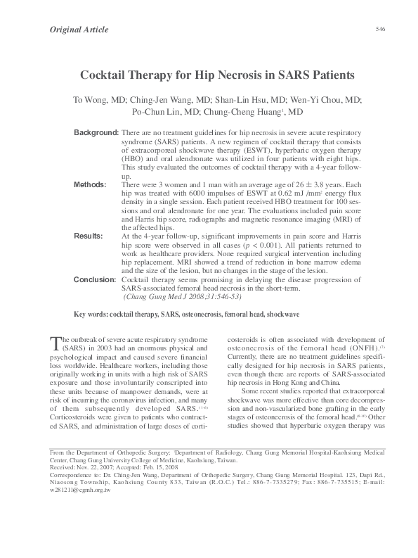 (PDF) Cocktail Therapy for Hip Necrosis in SARS Patients