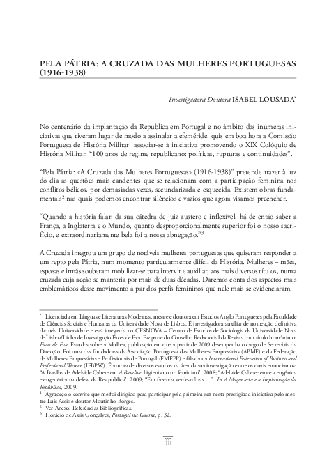 (PDF) Pela Pátria: A Cruzada das Mulheres Portuguesas (1916‑1938)