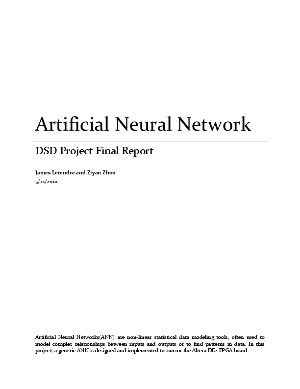 Artificial Neural Network DSD Project Final Report