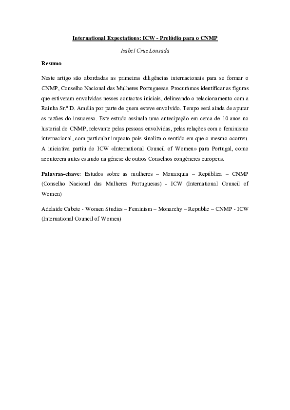 (PDF) International Expectations: ICW-Prelúdio para o CNMP