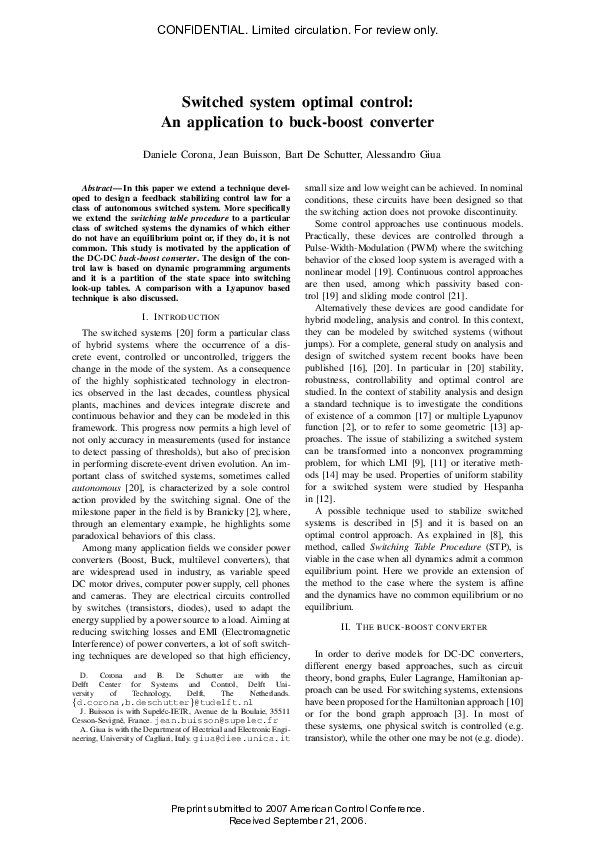 (PDF) Switched system optimal control: An application to buck-boost converter