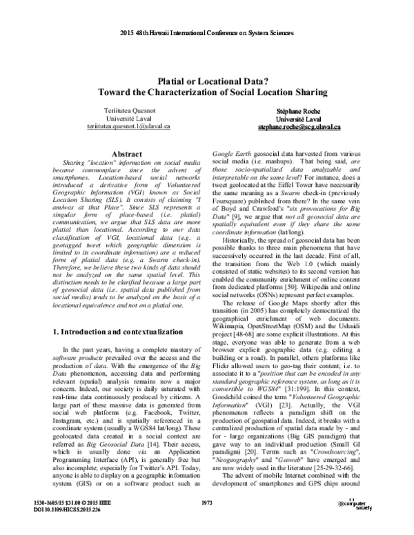 (PDF) Platial or Locational Data? Toward the Characterization of Social ...