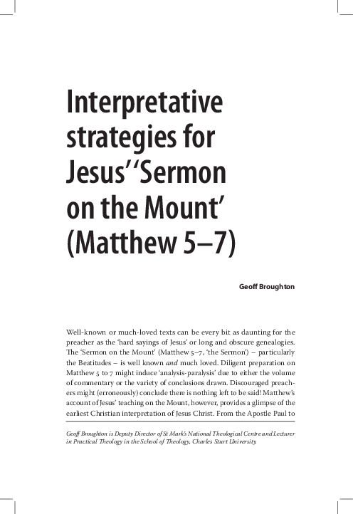 (PDF) Interpretative strategies for Jesus’ ‘Sermon on the Mount ...