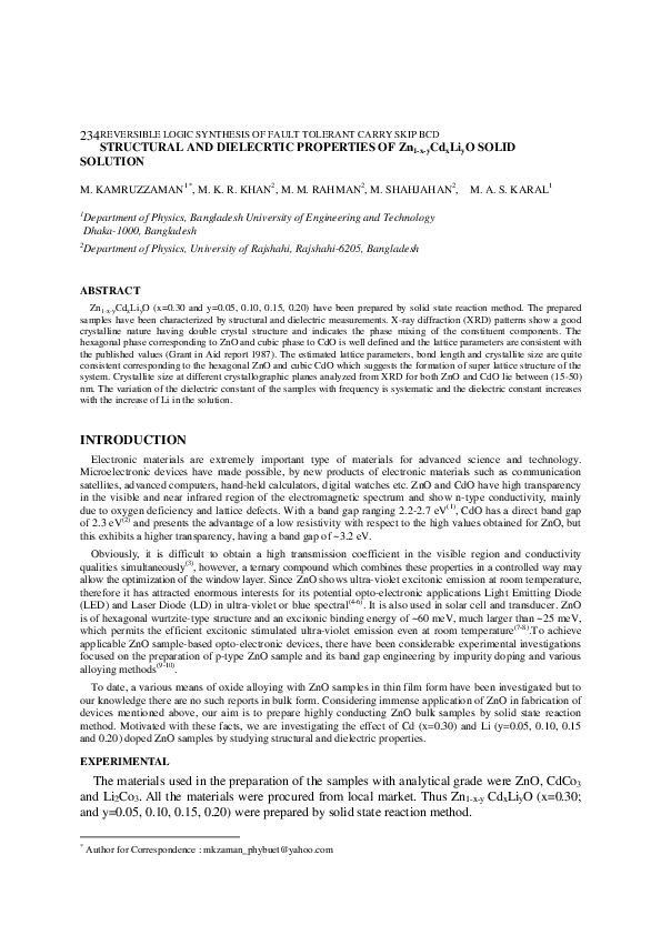 Pdf Reversible Logic Synthesis Of Fault Tolerant Carry Skip Bcd 234 Structural And Dielecrtic