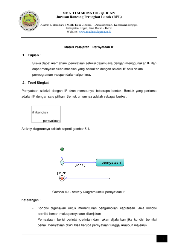 (PDF) Matari Ajar 5- Pernyataan IF dalam Java
