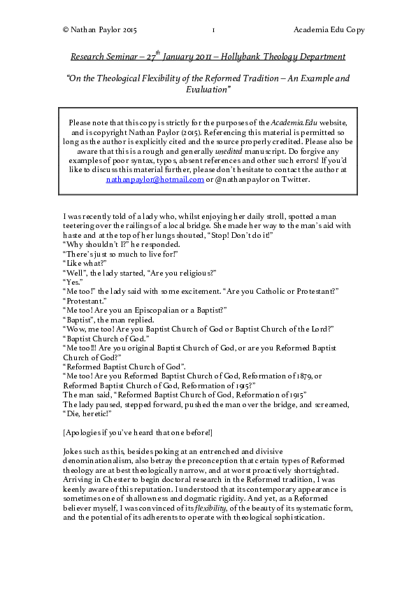 (PDF) Reformed Theology and Doctrinal Flexibility - An Examination