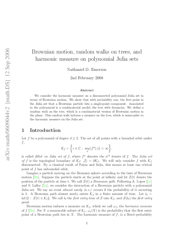 (PDF) Brownian motion, random walks on trees, and harmonic measure on ...