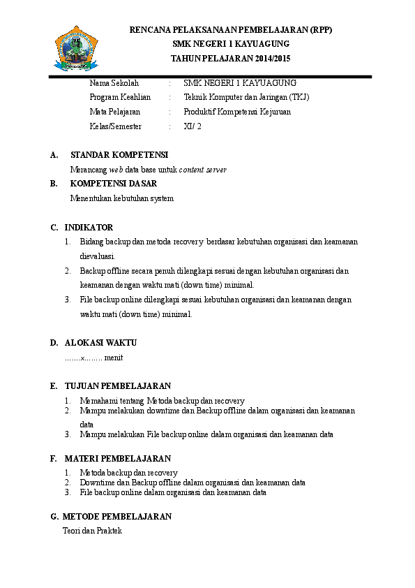 (DOC) 22 RPP Merancang Web Data Base Untuk Content Server