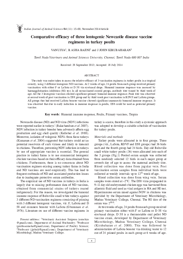 (PDF) Comparative efficacy of three lentogenic Newcastle disease ...