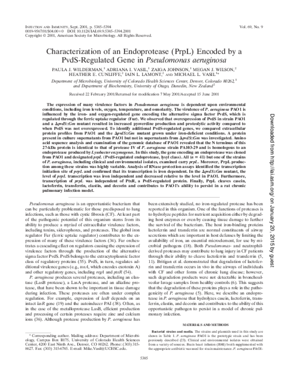 (PDF) Characterization of an Endoprotease (PrpL) Encoded by a PvdS ...