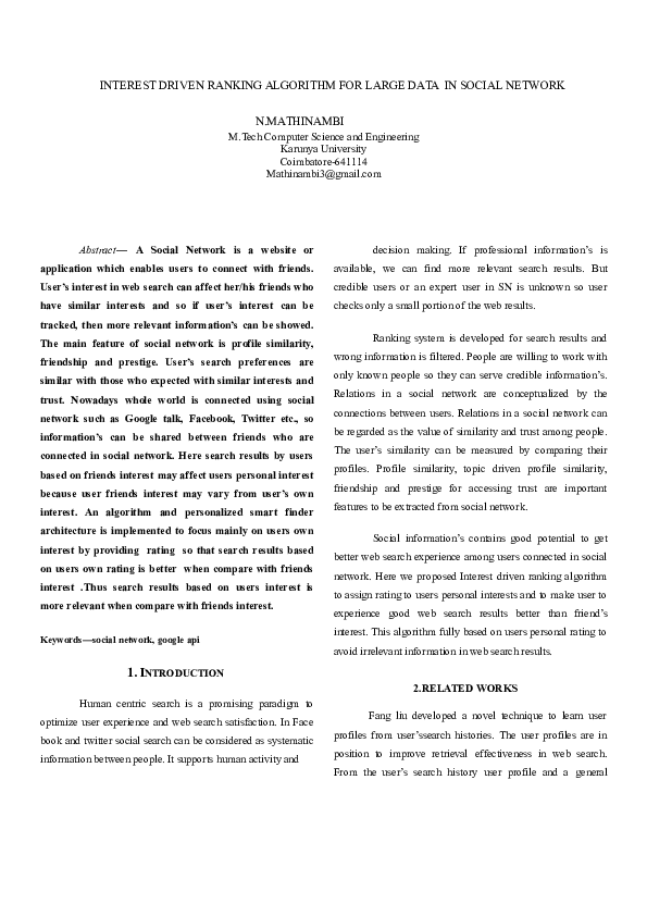 (DOC) interest driven ranking algorithm