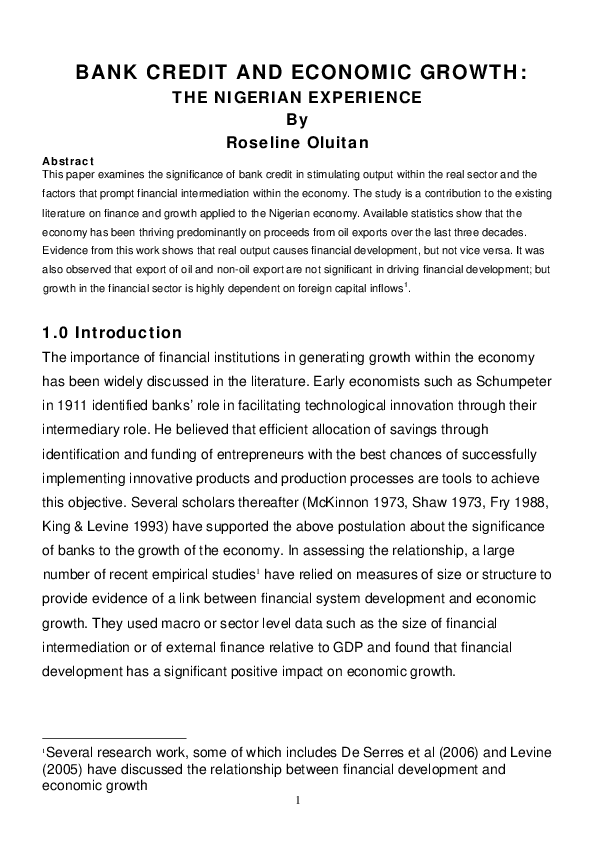 (PDF) BANK CREDIT AND ECONOMIC GROWTH