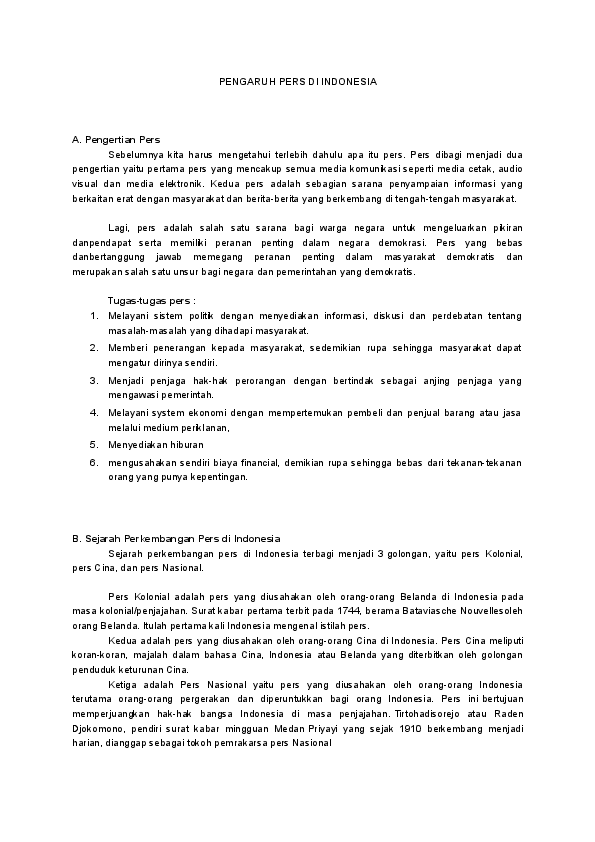 (DOC) PENGARUH PERS DI INDONESIA