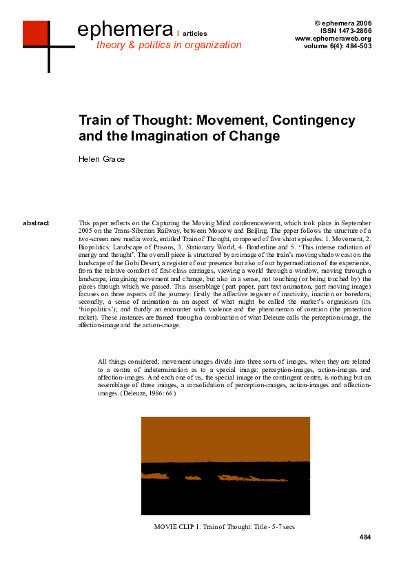 (PDF) Train of Thought: Movement, Contingency and the Imagination of ...