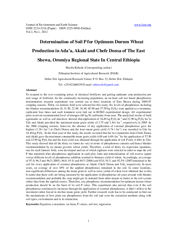 (PDF) Determination of Soil P for Optimum Durum Wheat Production in Ada ...