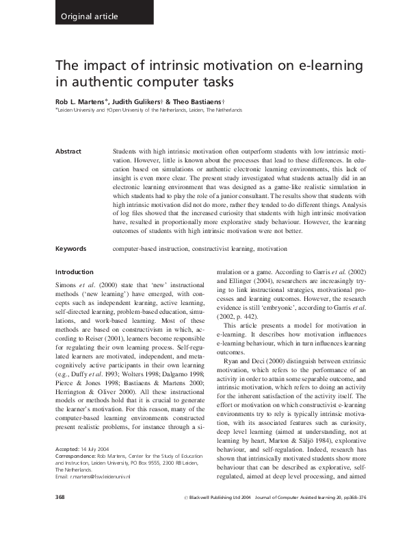 (PDF) The impact of intrinsic motivation on e-learning in authentic ...